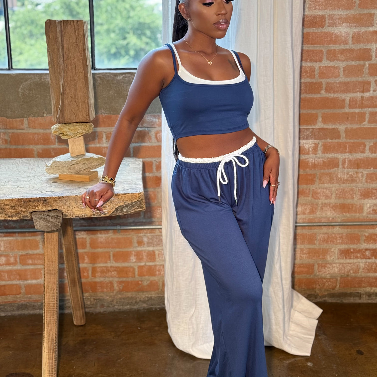 Just Chill Set 2 Piece Wide Leg Set (INSIGNIA BLUE) – The J Alexander